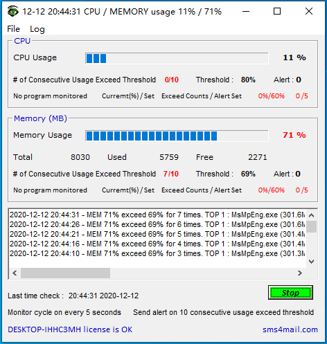 Linux & Windows tools - Get alerts when CPU/MEM continues high over threshold and restored